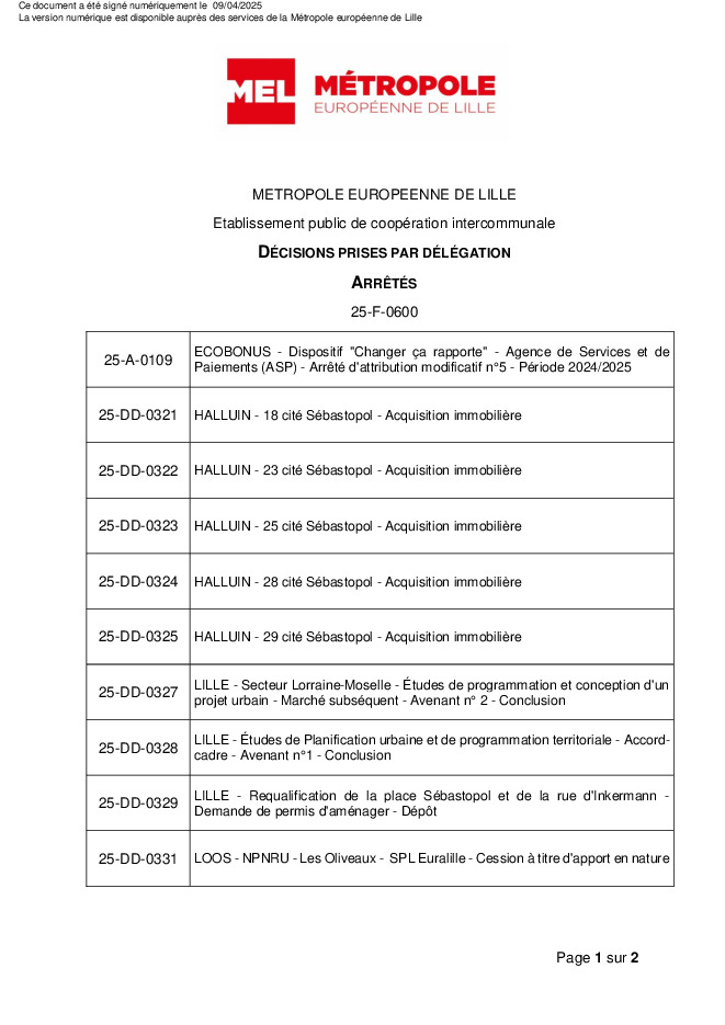 Fascicule N 600 du 9 avril 2025.pdf | Métropole européenne de Lille